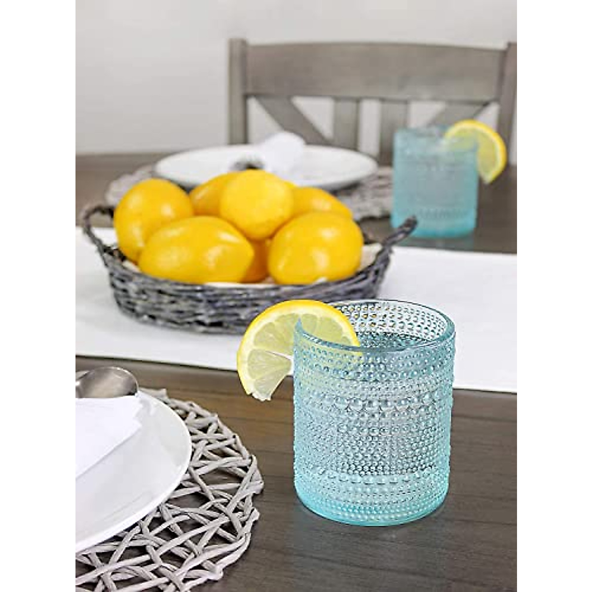 Darware Hobnail Drinking Glasses (12oz, 6pk, Blue); Old-Fashioned Beverage Glasses for Tabletop, and Bar Use and Candle Jars