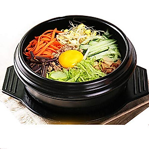 XICHENGSHIDAI Dolsot Bibimbap Earthenware Stone Bowl, Korean Cooking Soup Ceramic Pot, Donabe Pot for Ttukbaegi and Korean Stew with Tray 1100ml / 37.2oz