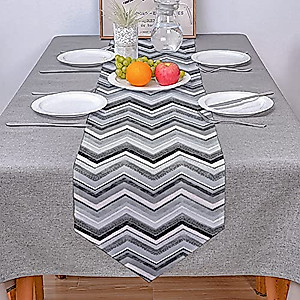 Big buy store Table Runner Gray Wave Striped Zig Zag Chevron Cotton Line Table Covers for Dinner Kitchen Wedding Indoor and Outdoor Parties Nordic Style Table Setting Decor -13 x 36 inch