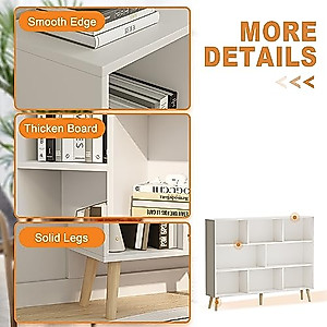 VICLLAX Wood 3 Tier Storage Shelf, 8 Cubes Free Standing Bookshelf with Legs, Display Bookcase for Living Room, Bedroom, Kids Room, Office, White