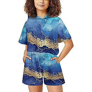 LAWOR Winter Coats For Girl 2023 2023 Winter Conjunto dos piezas para niños niñas camiseta manga corta degradado pantalones cortos estampados niños Z2-Dark Blue 140