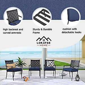 LOKATSE HOME 8 Piece Outdoor Patio Dining Chair Set Metal Furniture with Arms and Seat Cushions, Blue