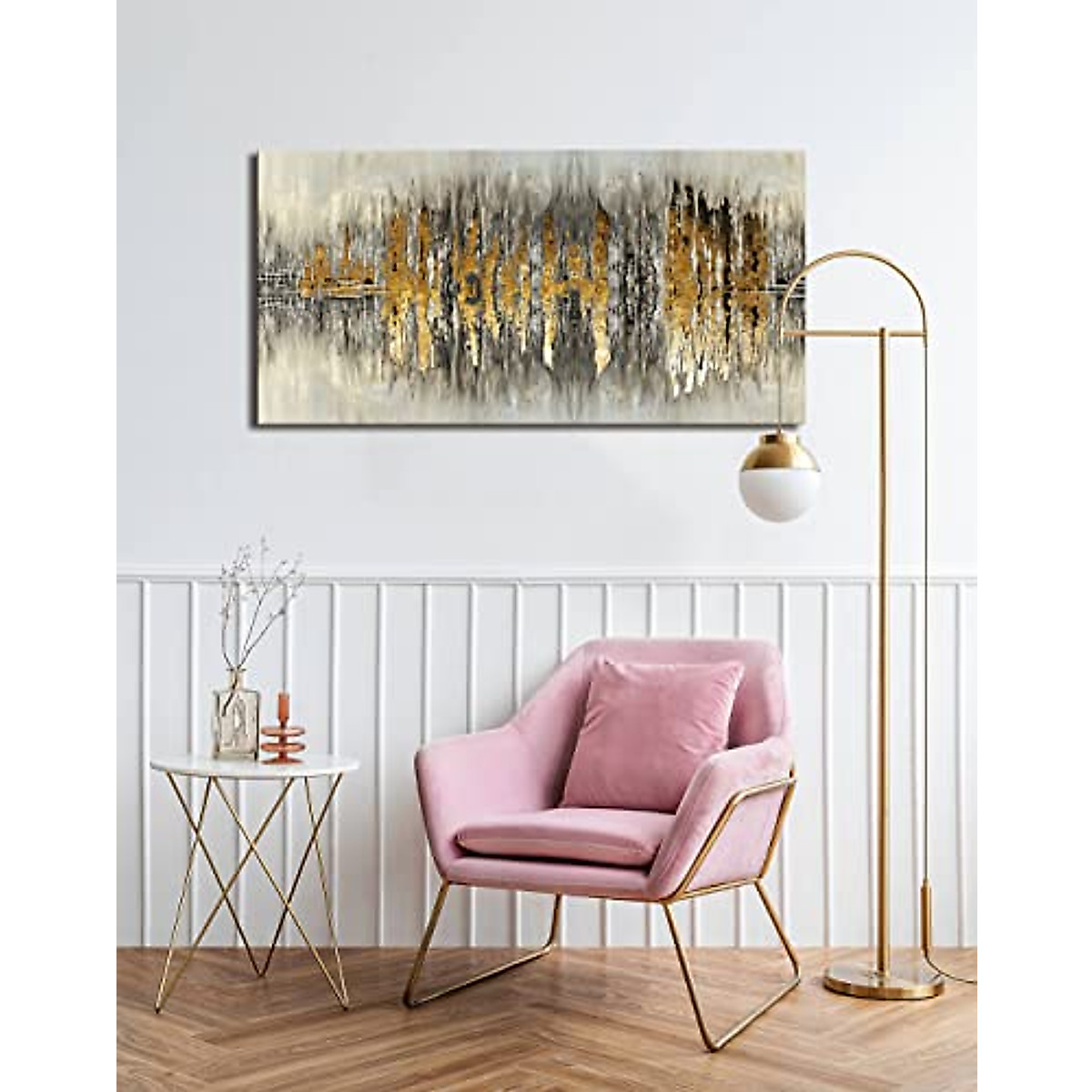 Grey and Gold Abstract Wall Art Paintings Print Artwork 1 Pieces Stretched and Framed Modern Brown Wall Decor Canvas Print Wall Art for Living Room Home Office Bedroom Kitchen Wall Decor 20"x40"