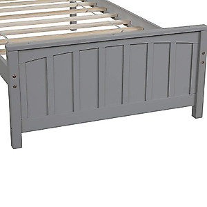 MERITLINE Twin Size Platform Bed, Wooden Twin Bed Frame, Gray