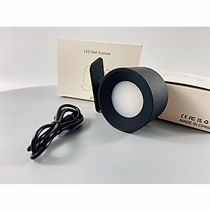 Raiseking LED Rechargeable Wall Sconce, Wall Mounted Lamp with 2000mAh Battery Operated USB Port 360°Rotate Magnetic Ball, Cordless Wall Light for Reading Study Bedside (Black-Touch Control)