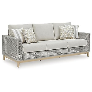 Signature Deisgn by Ashley Seton Creek Outdoor Sofa with Cushion, 83" W x 36" D x 36" H, Light Brown & Light Gray