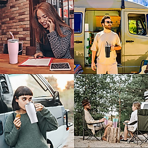 Luxfuel 32 oz Tumbler with Handle and Straw, Keep Drinks Cold up to 24 Hours,Stainless Steel Travel Cup with Lid, No Sweat,Leak Proof, Dishwasher Safe,Fit in Cup Holder,Pink