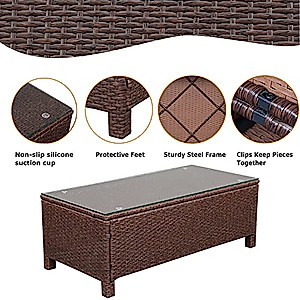 L-DREAM Garden Furniture Sofa Set 5-Piece - PE Brown Wicker Rattan Sofa - with Tempered Glass Coffee Table and Washable Couch Cushions - for Patio Balcony Conversation Sofa (Color : Brown)