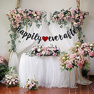 Happily Ever After Banner,Black Glitter Wedding Bachelorette Engagement Hung Bunting Sign.Cheers to Wedding Anniversary Party Backdrop Decorations