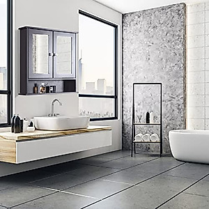 PHI VILLA Bathroom Medicine Cabinet with Mirror Wall Mounted Storage Cabinet with Double Mirrored Doors and Adjustable Shelf for Bathroom Living Room Furniture, Coffee