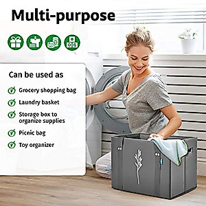 Green Bulldog Reusable Grocery Bags - Heavy Duty, Foldable, Space Saving Tote Shopping Bags - Box Bag w/Straps And Handles (Set of 3) - Taupe