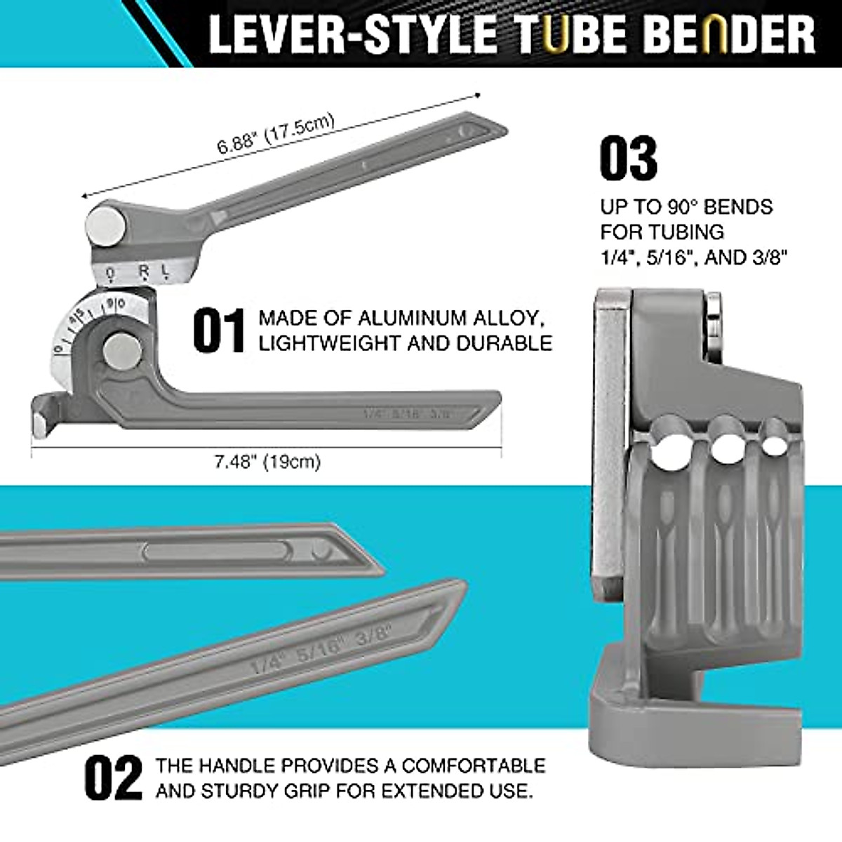 DURATECH Tube Bender, Pipe Bender, 3-IN-1, 1/4", 5/16", 3/8", for Copper, Brass, Aluminum and Thin Steel Pipes