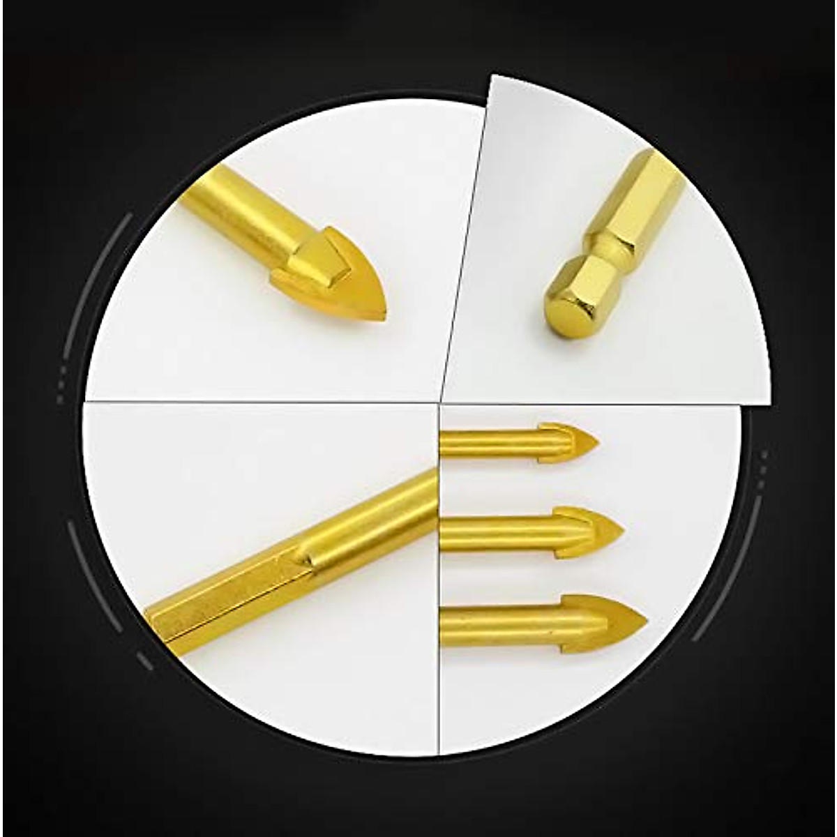 Meichoon Drill Bits Set Triangle Tile 3-12mm 7PCS, Tungsten Carbide Titanium Coated Ceramic Concrete Drilling Tool with Hex Shank for Glass Tile Ceramic Mirror Porcelain Marble DC04