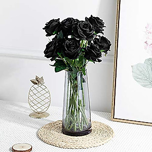 Luyue Artificial Silk Black Rose Flower Bouquet Wedding Party Home Decor, Pack of 10-Black
