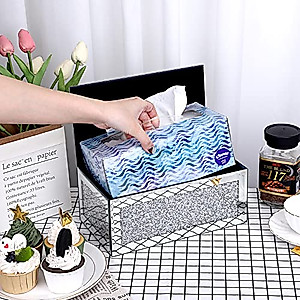 Sumnacon Crystal Tissue Box Cover - Decorative Glass Tissue Box Holder, Sparkling Facial Tissue Holder for Bathroom Living Room Dresser Night Stand Desk Table Office Home Decor, (10.2 x 6.3 Inch/Rectangular, Silver)
