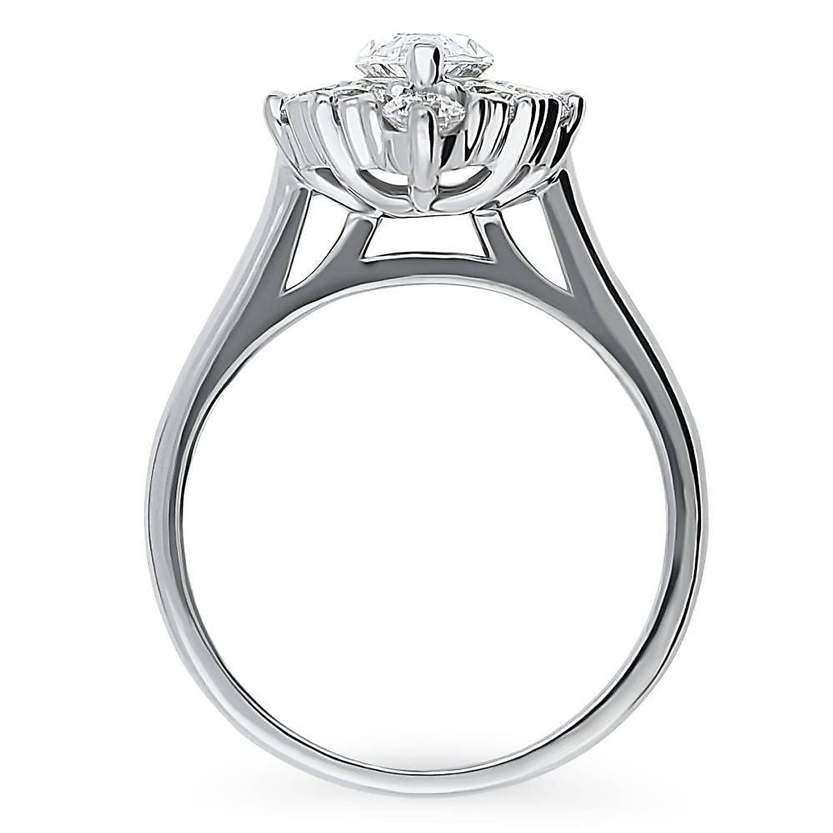 BERRICLE Sterling Silver Navette Wedding Engagement Rings Cubic Zirconia CZ Statement Halo Cocktail Ring for Women, Rhodium Plated Size 7