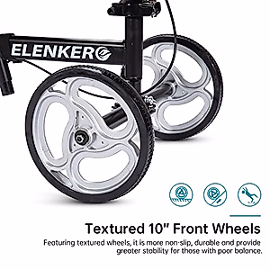 ELENKER Steerable Knee Walker with 10" Front Wheels Deluxe Medical Scooter for Foot Injuries Compact Crutches Alternative Black