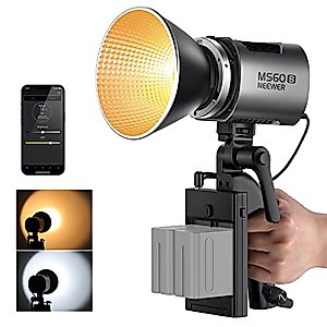 NEEWER MS60B LED Video Light 2.4G/APP Control, 65W Metal Mini Compact COB Continuous Output Lighting Spotlight 2700K-6500K, 40000lux@1m, CRI 97+/TLCI 98+, 12 Effects, PWM Dimming, Bowens Mount, Silver