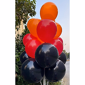 JODIDI 100 Pcs 12 Inch Latex Balloons in Black, Orange, and Red - Perfect for Halloween, Graduation, Birthday, Baby Shower Party Decorations