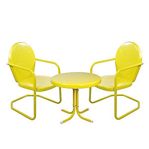 Northlight 3-Piece Retro Metal Tulip Chairs and Side Table Outdoor Set, 34", Yellow