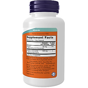 NOW Supplements, Calcium D-Glucarate 500 mg, Detoxification Support*, 90 Veg Capsules