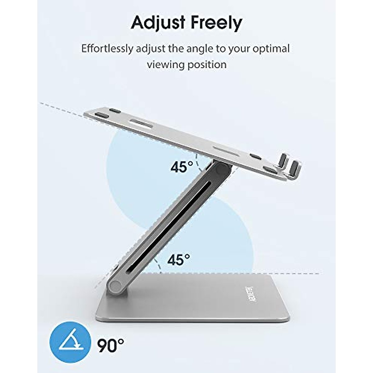 AboveTEK Laptop Stand, Adjustable Portable Computer Riser, Ergonomic Aluminum Notebook Desktop Holder for Desk, Compatible with MacBook Pro, Air, HP, Fits Up to 17 Inch Laptops, Silver