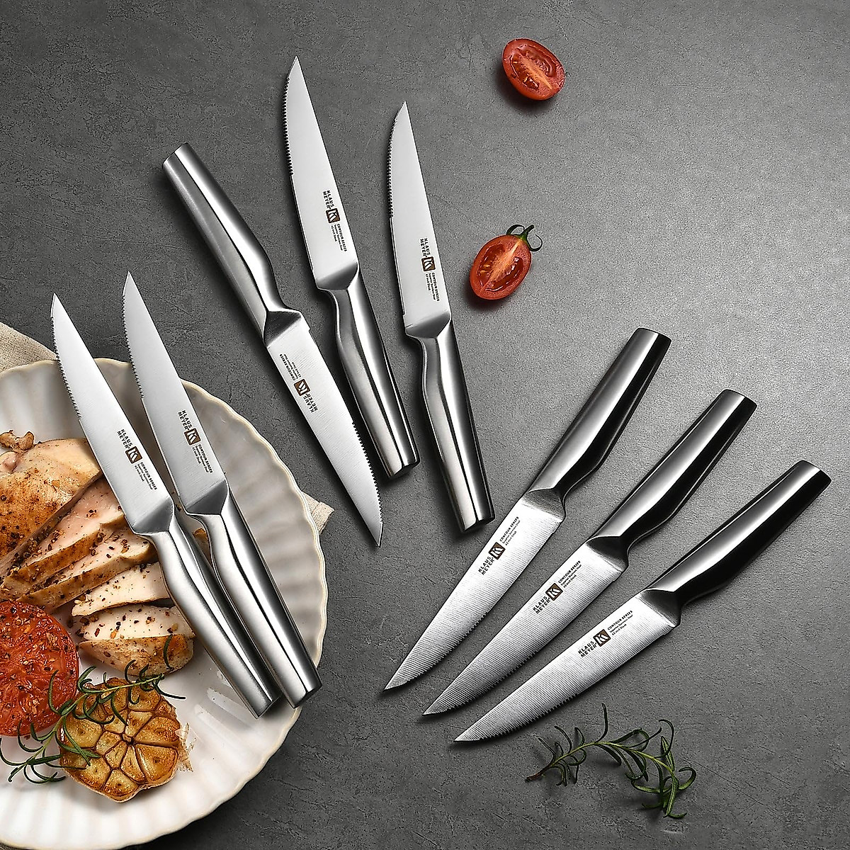 Klaus Meyer 19 Piece Contour High Carbon Stainless Steel Kitchen Knife Set with Knife Sharpener Non-Slip Handles Knife Set with Block