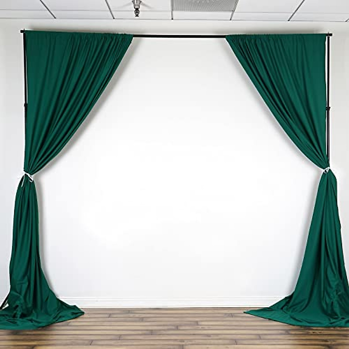 Efavormart 2 Pack | Hunter Emerald Green Fire Retardant Scuba Polyester Curtain Panel Backdrops Wrinkle Free with Rod Pockets - 10ftx10ft