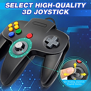 2 Pack USB N64 Controller, FISUPER Wired Video Game Controller USB Gamepad for Windows PC MAC Raspberry PI Retropie (Black)