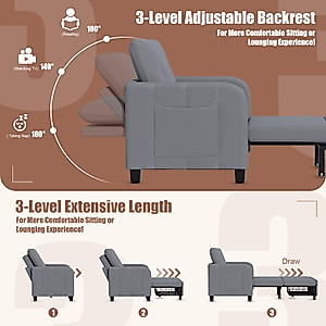 Yeyawomy Convertible Chair Bed, 88" Extra Long 4 in 1 Sofa Cama Chair Bed, Upgraded 3-in-1 to 4-in-1 Pull Out Chair & Single Sofa Bed for Adult with Pillows, Storage Basket