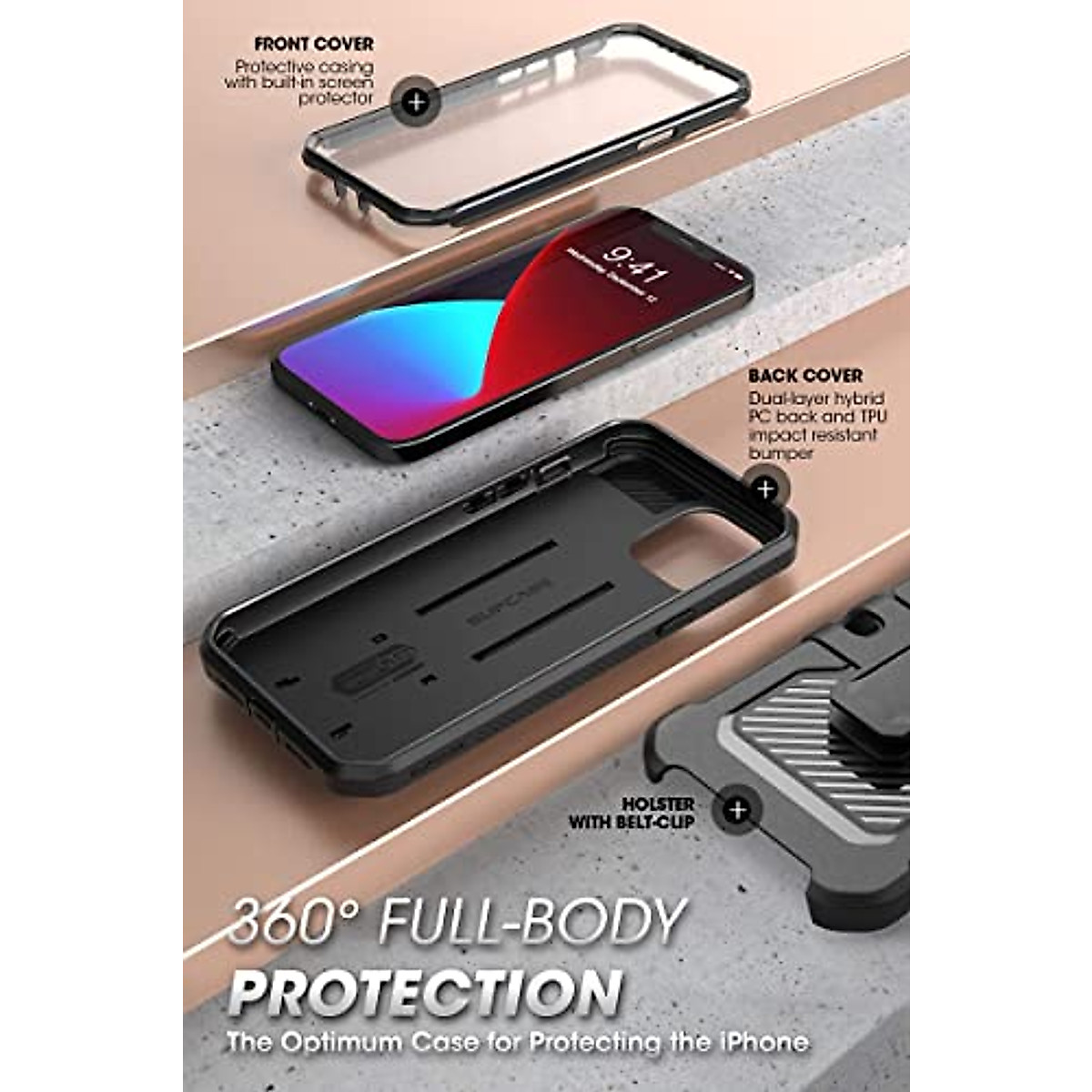 SUPCASE Unicorn Beetle Pro Series Case for iPhone 12 Pro Max (2020 Release) 6.7 Inch, Built-in Screen Protector Full-Body Rugged Holster Case(Black)