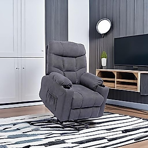 Living Room Power Lift Massage Recliner Chair for Elderly Heated Ergonomic Lounge Fabric Vibratory Massage Chair with Cup Holders/Heating/Remote Control Grey