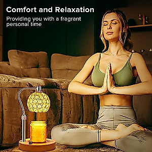 Candle Warmer Lamp with Timer 2H/4H/6H, Height & Heat Adjustable Lamp Candle Warmer, Electric Candle Warmer with Oak Base and 2 * 50W Bulbs, Wax Warmer for Scented Wax(Champagne)