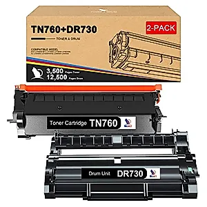 MOLIMER Compatible TN-760 TN760 TN 760 Toner and DR730 DR 730 DR-730 Drum Unit for Brother DCP-L2550DW MFC-L2710DW L2750DW L2750DWXL HL-L2350DW L2395DW Printer (1 Pack Toner, 1 Pack Drum)