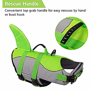 ASENKU Dog Life Jacket Pet Life Safety Vest for Swimming Boating, Dog Shark Life Jackets Dog Lifesavers Swimsuits for Pool, Dog Water Floatation Vest for Small Medium Large Dogs, Green, Large