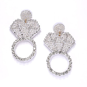 Rhinestone Wedding Bridal Earrings for Women Handmade Wedding Diamond Ring Beaded Drop Earrings Fun Statement Engagement Ring Dangle Earrings Bachelorette Party Jewelry Gifts