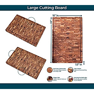 Weekolor, Large Butcher Block Cutting Board, Teak Wood End Grain, Thick Prep Station 23x15x1.5 in, Juice Groove, Reversible Charcuterie Board, Vegetable, Bread, Fruit, Cheese Board