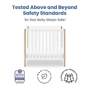 Delta Children Gio Mini Crib with 2.75" Mattress Included, Bianca White/Natural