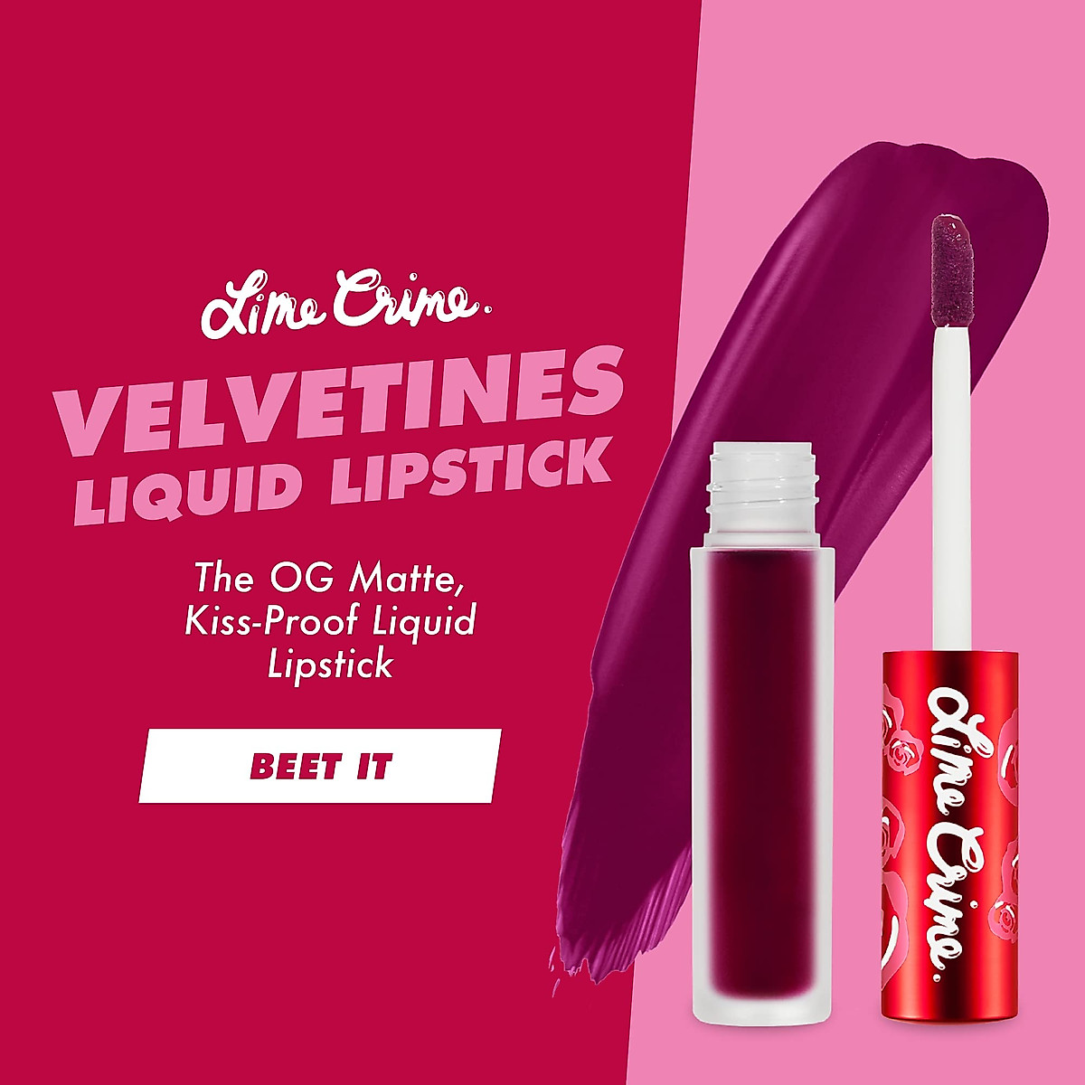 Lime Crime Velvetines Liquid Matte Lipstick, Red Velvet (True Red) - Bold, Long Lasting Shades & Lip Lining - Stellar Color & High Comfort for All-Day Wear - Talc-Free & Paraben-Free