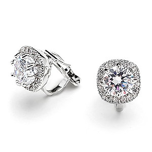 Mariell Cubic Zirconia Crystal Clip-On Earrings, CZ Stud for Clip On Earrings for Non-Pierced Ears, Brides, Jewelry Gift For Women, Brides, Bridesmaids, Mother of the Bride