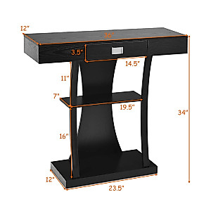 Giantex Narrow Console Table T-Shaped - Behind Couch Table with Drawer, Shelves, Dual Anti-Tipping Kits, Modern Foyer Table, Sofa Side Table for Living Room, Entryway, Hallway, Entry Table (Brown)