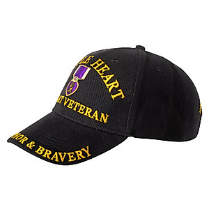 Purple Heart Combat Veteran Embroidered Cap Hat - Adjustable Black