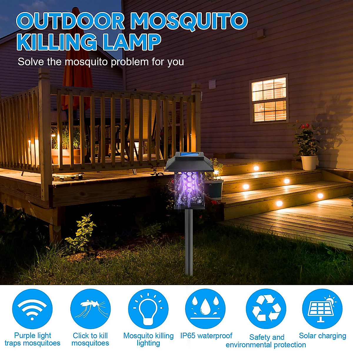 Qualirey 4 Pcs Solar Bug Zapper Outdoor Waterproof Mosquito Zapper Outdoor Mosquito Killer Lamp for Indoor Garden Patio Backyard Use Insect Fly Pest Mosquito Repellent, Purple and White Light