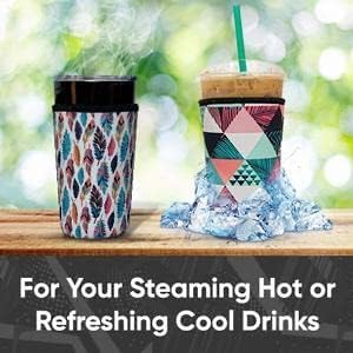 Baxendale Iced Coffee Sleeve for Cold Drink Cups - 2 Pack Neoprene Iced Coffee Sleeve Cup Sleeves for Cold Drinks, Reusable Compatible with Starbucks Dunkin - Large 32oz (Peach & Mint Textured)