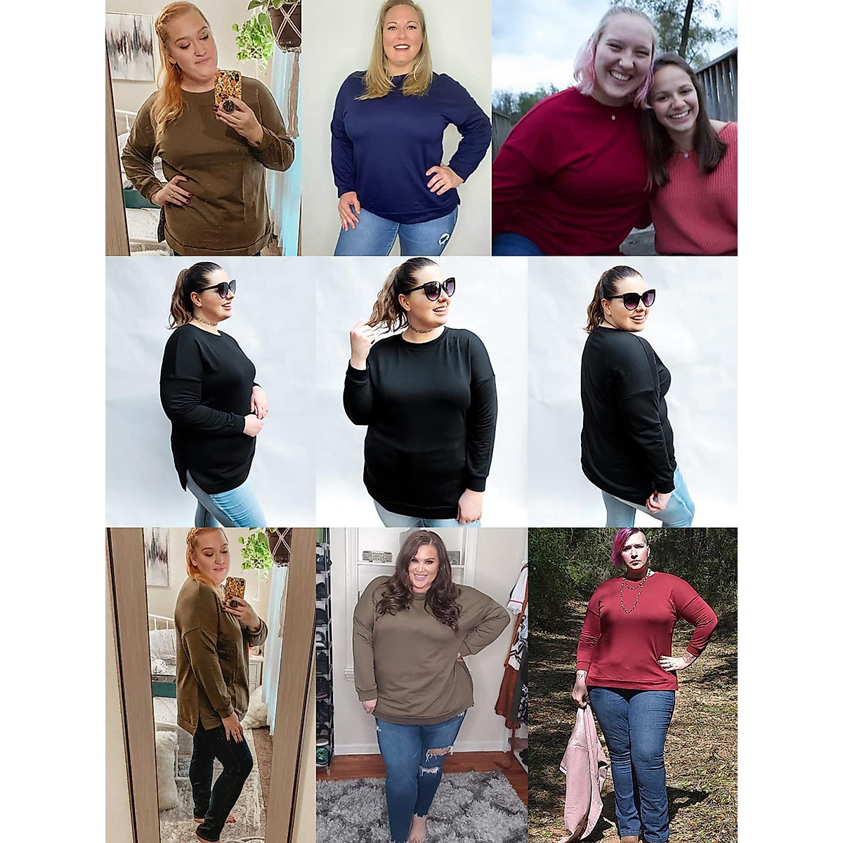 DOLNINE Plus Size Sweatshirts for Women Fall Winter Shirts Tunics Maroon-16W