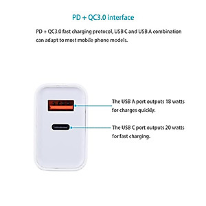 Fast European Charger Plug EU (USB C+USB A) Power Adapter for Samsung Galaxy S22/S21/S20/S10/S22 Ultra/S21+/S20 FE/A53/A32,iPhone 13/12/11/XS/XR,Motorola, Google Pixel