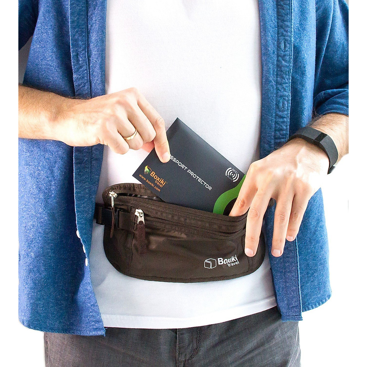 Boxiki Travel RFID Blocking Sleeves, Set with Color Coding, Navy Blue, Unisex Wallet, Protects Credit Cards and Passports
