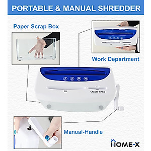 HOME-X 3-in-1 Hand Crank Paper Document Shredder for A4 Paper, Credit Cards, CDs-Manual Shredder Documents Paper Cutting Tool Home Office Desktop Stationery
