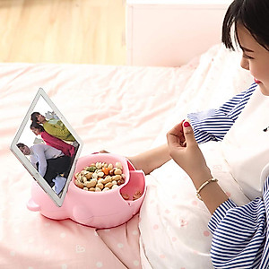 Hemoton Double Layer Snack Bowl with Phone Holder Bear Shape Lazy Candy Dish Nut Serving Plate Organizer for Pistachio Sunflower Seeds Edamame (Pink)