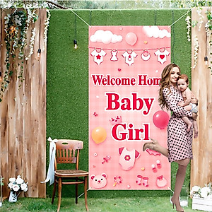 Labakita Welcome Home Baby Girl Door Banner, It’s a Girl Welcome Baby Girl Banner, Baby Shower Decorations for Girls, Gender Reveal Baby Shower Door Sign Party Decoration Inside Outside
